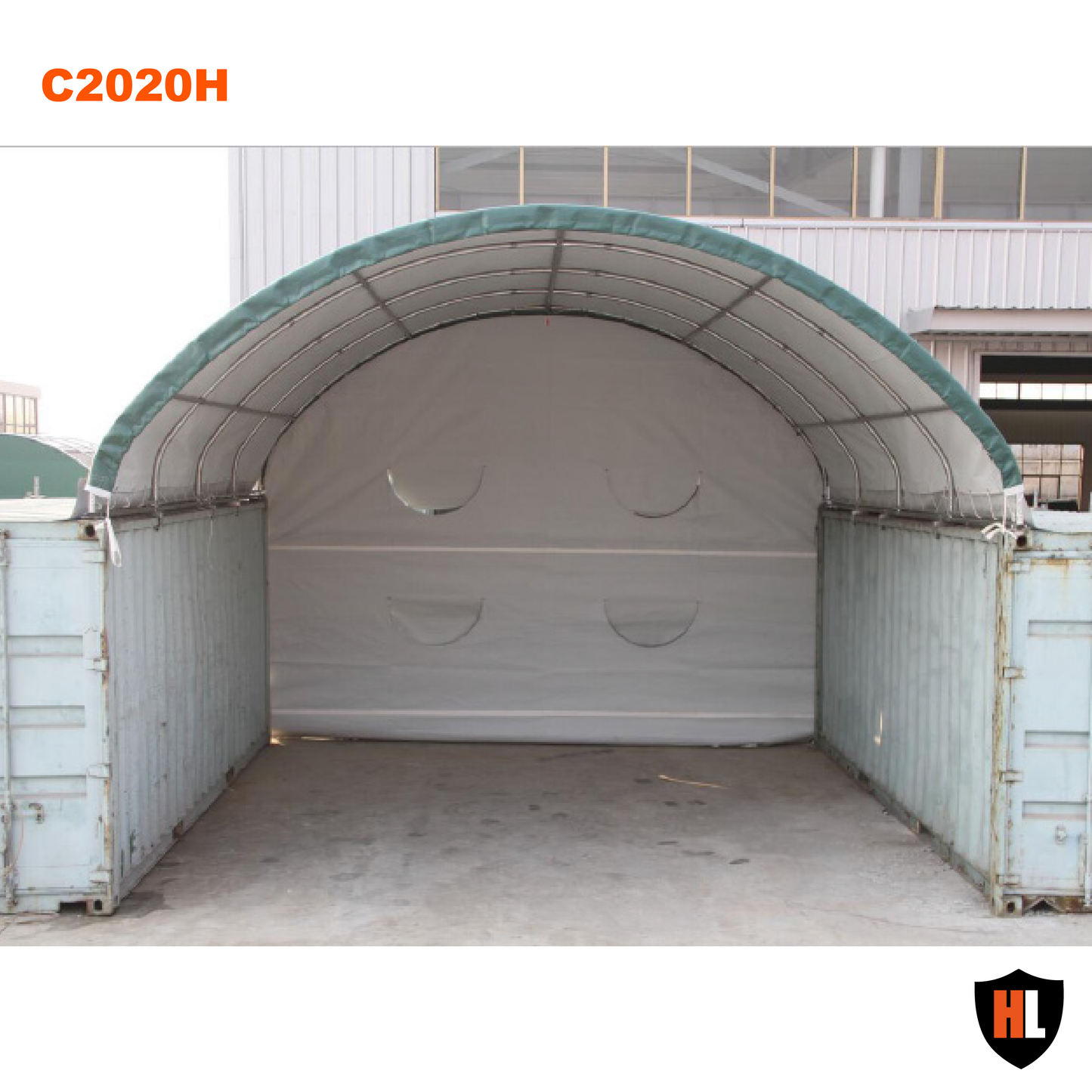 20ft x 20ft Container Shelter with Closed Back Panel